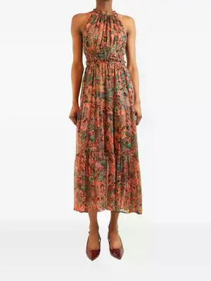 A.L.C. Floral Print Lurex Halterneck Maxi Dress