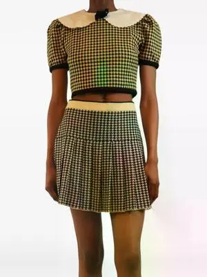 Miu Miu Houndstooth Babydoll Collar Crop Top - Yellow
