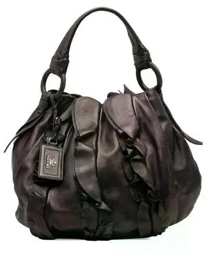 Prada 2010-2026 Nappa Mordore Ruffle Hobo Bag - Brown