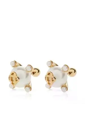 Casablanca Pearl-embellished Logo-plaque Earrings - Gold