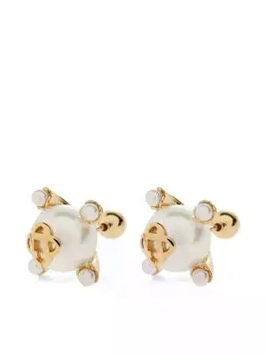 Casablanca Pearl-embellished Logo-plaque Earrings - Gold
