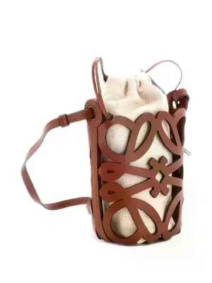 Loewe Anagram Drawstring Crossbody Bag Leather With Canvas Mini Bucket Bag