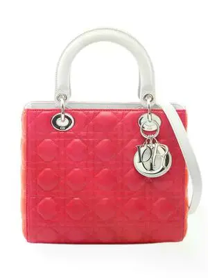 Dior 2000-2026 Medium Tricolor Lambskin Cannage Lady Satchel - Pink