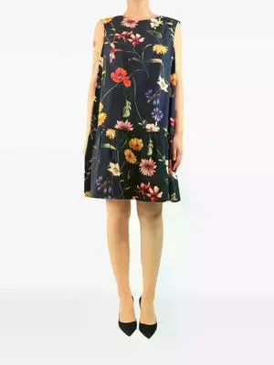 Oscar De La Renta Sleeveless Floral Print Mini Dress - Blue