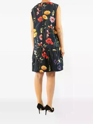 Oscar De La Renta Sleeveless Floral Print Mini Dress - Blue