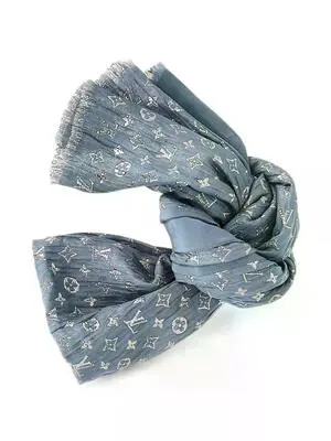 LOUIS VUITTON Monogram Fringe Scarf - Blue