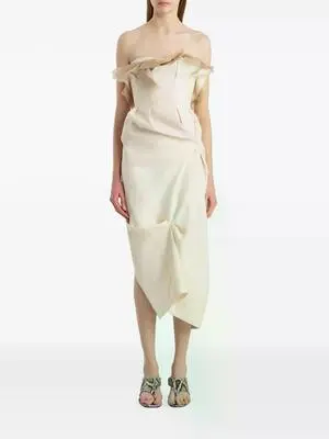 Khaite Tulle-trimmed Draped Midi Dress - Neutrals