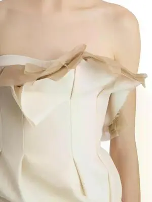 Khaite Tulle-trimmed Draped Midi Dress - Neutrals