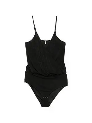 Momoni Glitter-effect Wrap-style Bodysuit - Black