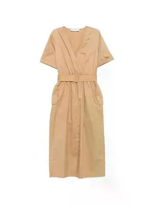 KAOS Belted V-neck Midi Dress - Neutrals