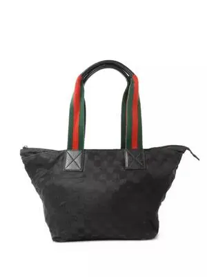 Gucci Gg Canvas Tote Bag With Web Stripe Detail - Black