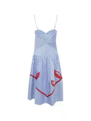 Farm Rio Stripe Print Appliqué Dress - Blue