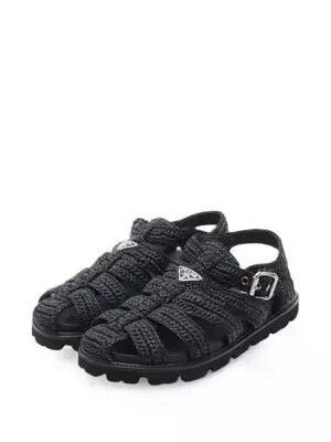 Prada Crochet Fisherman Sandals - Black