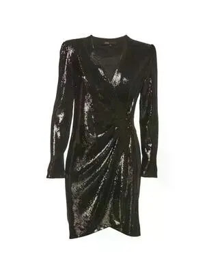 Maje Rivy Sequin Wrap Mini Dress - Black