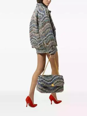 Missoni Oversized Bomber Jacket In Chevron Knit With Sequins - Blue