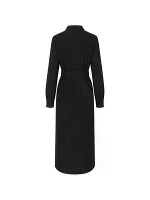 LA ROSE Belted Long-sleeve Shirt Midi Dress