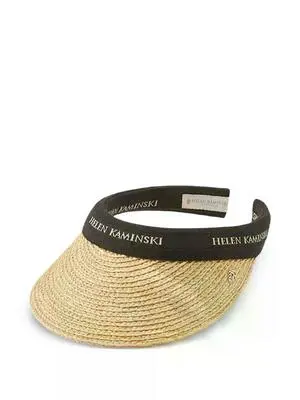 Helen Kaminski Raffia Visor With Logo Embroidery - Neutrals
