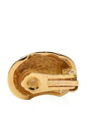Dior Plated Strass Enamel Oval Clip-on Earrings - Gold