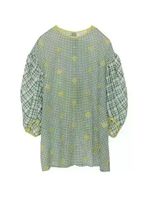 ANTIPAST Gingham-check Floral-embroidered Blouse