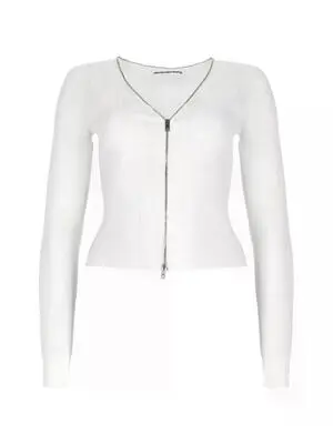 Alexander Wang Ribbed Knit Zip-fastening V-neck Cardigan - White