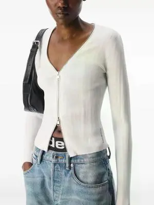 Alexander Wang Ribbed Knit Zip-fastening V-neck Cardigan - White