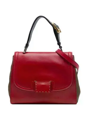 Fendi 2010-2026 Leather And Pequin Canvas Selleria Silvana Satchel - Red