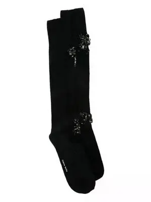 Simone Rocha Embellished Rose Knee Socks - Black