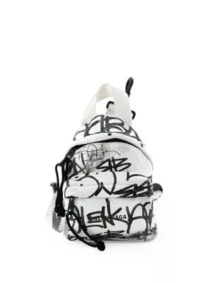 Balenciaga Explorer Graffiti Leather Mini Backpack - White