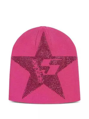 SP5DER Rhinestone Embellished Star Motif Beanie - Pink