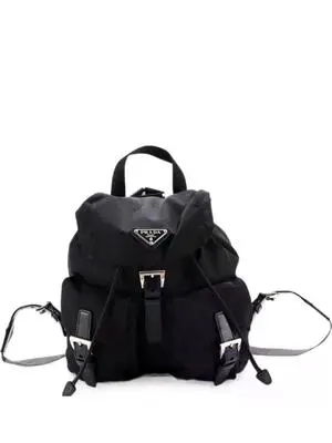 Prada Double Front Pocket Tessuto Small Backpack - Black