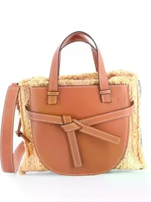 Loewe Gate Leather And Straw Small Tote Bag