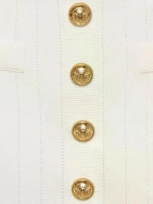 Balmain Button-embellished Rib-knit Fitted Mini Skirt