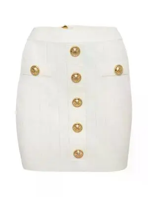 Balmain Rib-knit Mini Skirt With Button Embellishments - White