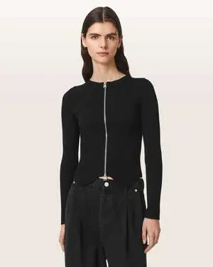 ALLSAINTS Cruz Dual Zip Ribbed Cardigan - Black