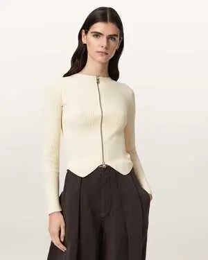 ALLSAINTS Cruz Ribbed Dual Zip Cardigan - White