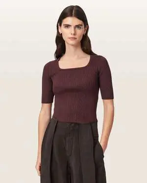 ALLSAINTS Cruz Hally Ribbed Knit Top Brown