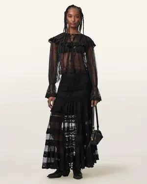 ALLSAINTS Maggie Tiered Lace Maxi Skirt - Black
