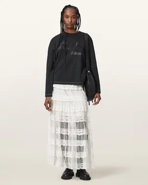 ALLSAINTS Maggie Tiered Lace Maxi Skirt - White