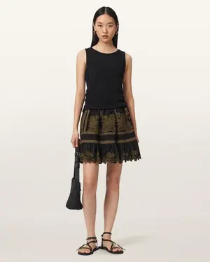 ALLSAINTS Katya Embroidered Mini Skirt - Black/khaki