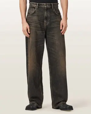 ALLSAINTS Rivet Relaxed Fit Denim Jeans - Brown