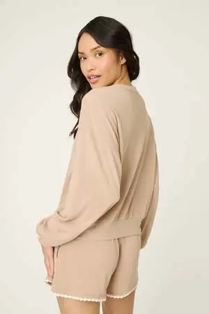 PJ Salvage Palms Away Warm Taupe Long Sleeve Top