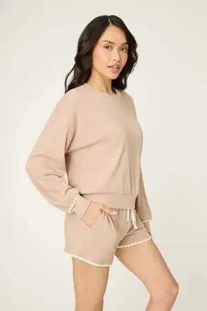 PJ Salvage Palms Away Warm Taupe Long Sleeve Top