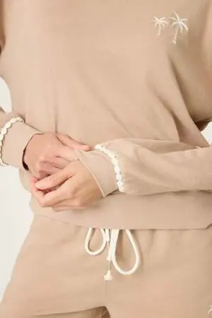 PJ Salvage Palms Away Warm Taupe Long Sleeve Top
