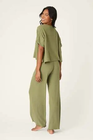 PJ Salvage Soft Olive Rib Knit Lounge Pajama Set