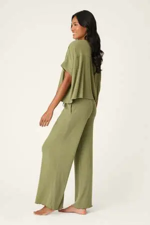 PJ Salvage Soft Olive Rib Knit Lounge Pajama Set