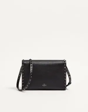 Valentino Garavani Small Rockstud Grainy Calfskin Crossbody Bag - Black