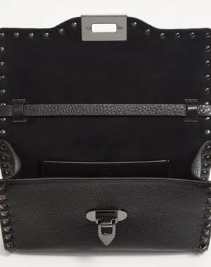 Valentino Garavani Small Rockstud Grainy Calfskin Crossbody Bag - Black