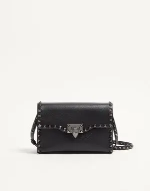 Valentino Garavani Small Rockstud Grainy Calfskin Crossbody Bag - Black