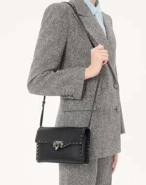 Valentino Garavani Small Rockstud Grainy Calfskin Crossbody Bag - Black