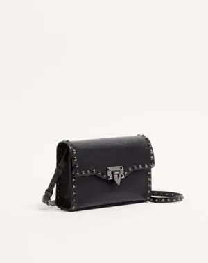 Valentino Garavani Small Rockstud Grainy Calfskin Crossbody Bag - Black